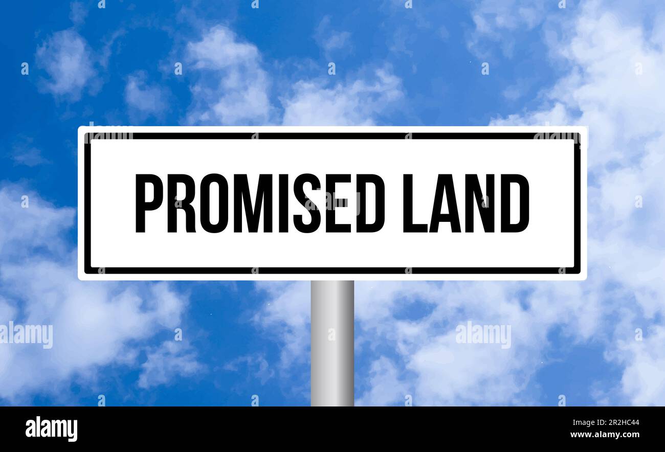 Promised land road sign on cloudy sky background Stock Photo - Alamy