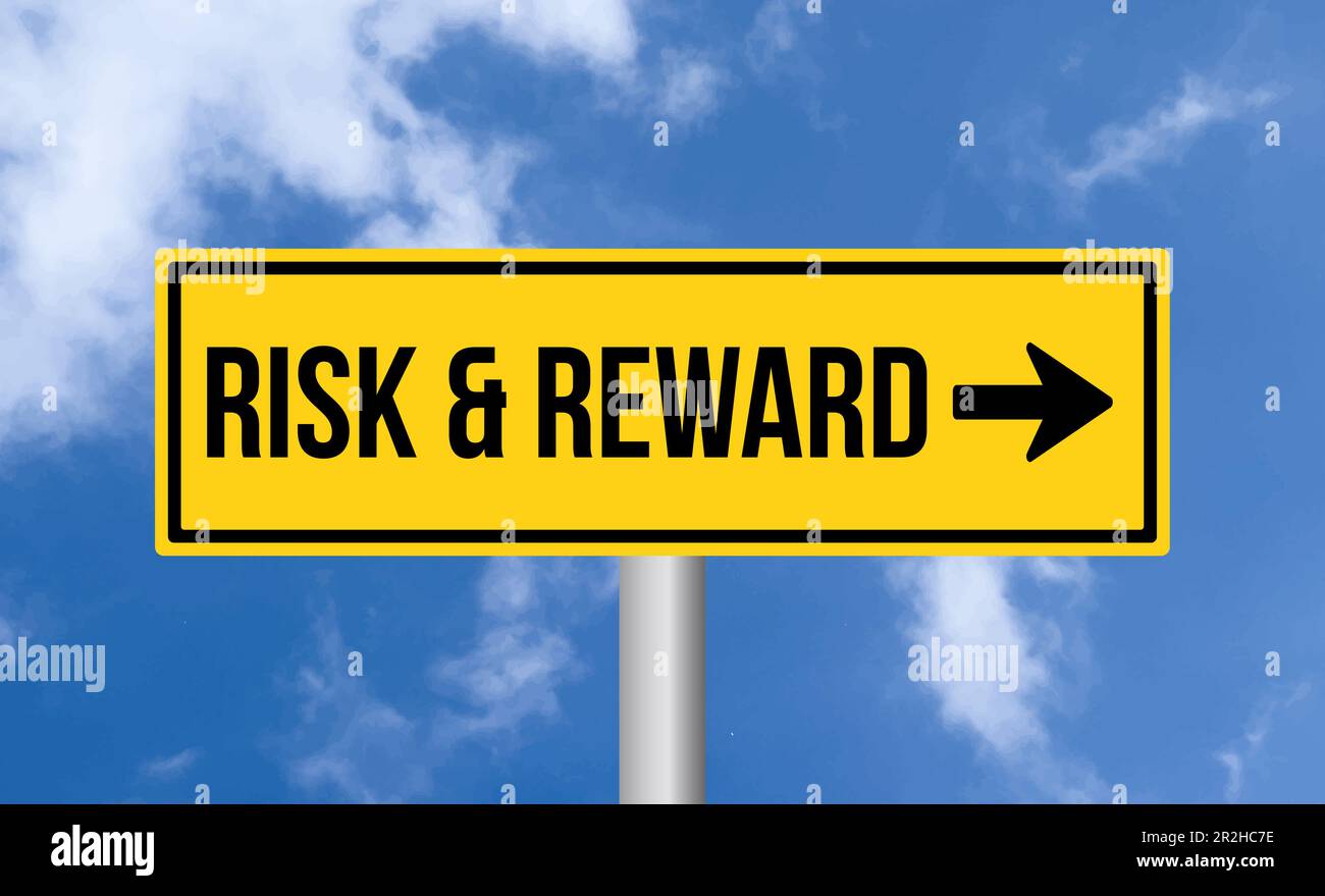 Risk & reward road sign on cloudy sky background Stock Photo - Alamy