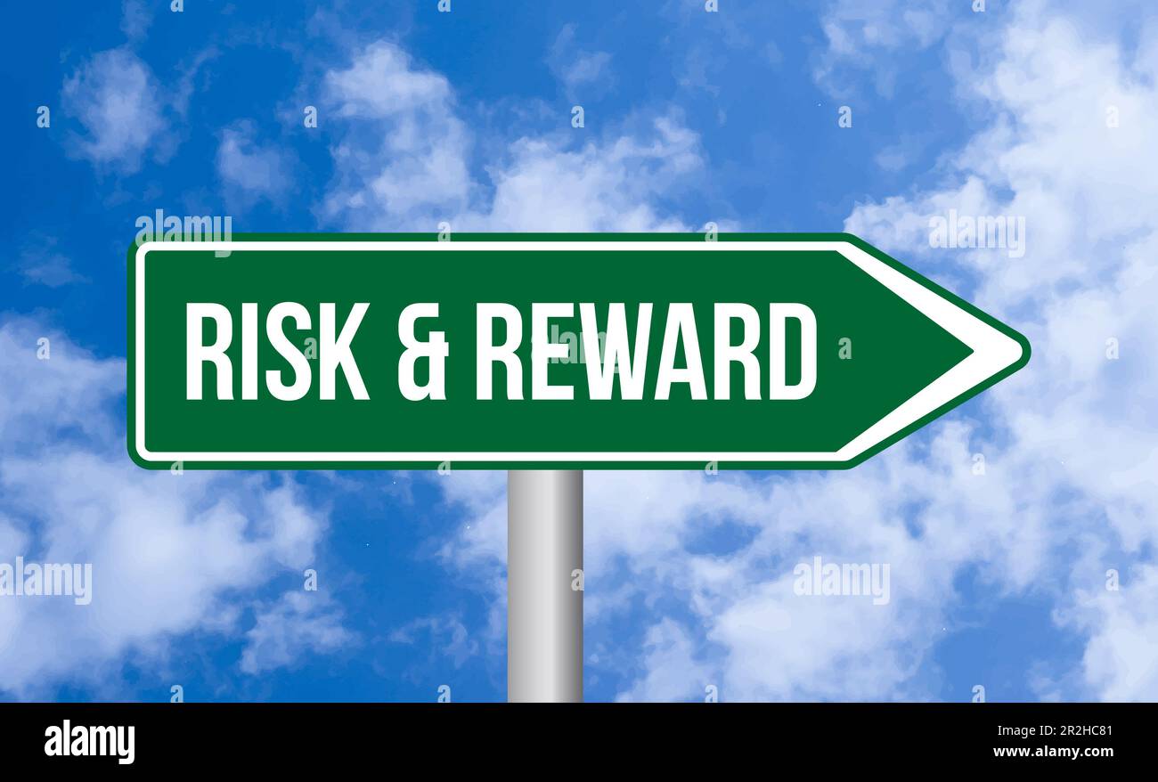 Risk & reward road sign on cloudy sky background Stock Photo - Alamy