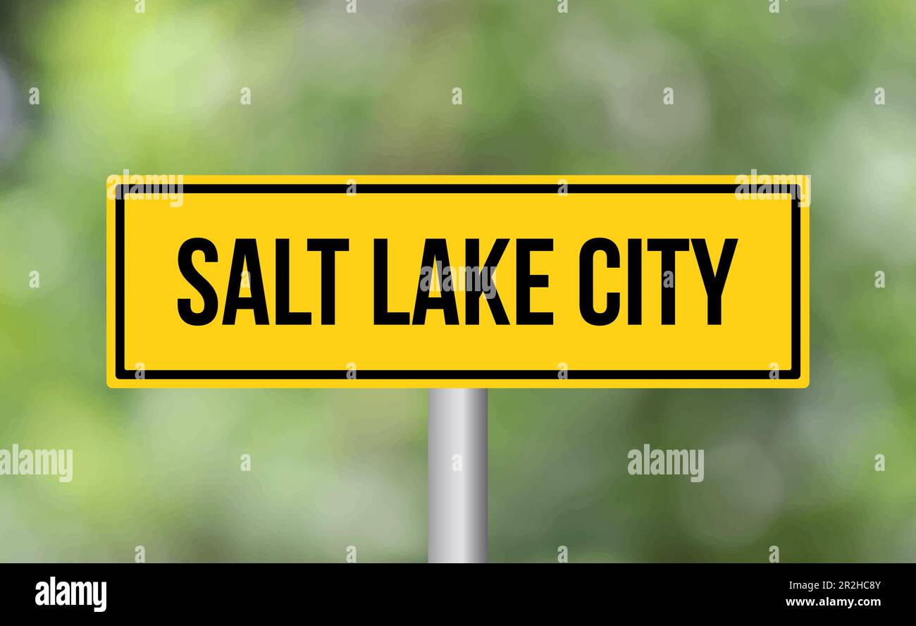 Salt lake city road sign on blur background Stock Photo - Alamy