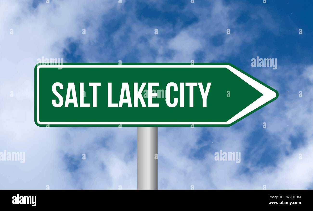 Salt lake city road sign on cloudy sky background Stock Photo - Alamy