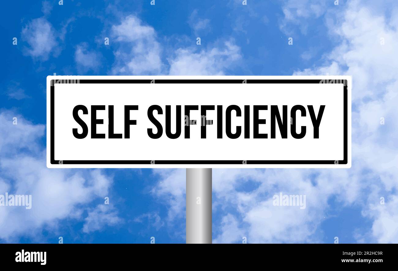 Self sufficiency road sign on sky background Stock Photo - Alamy