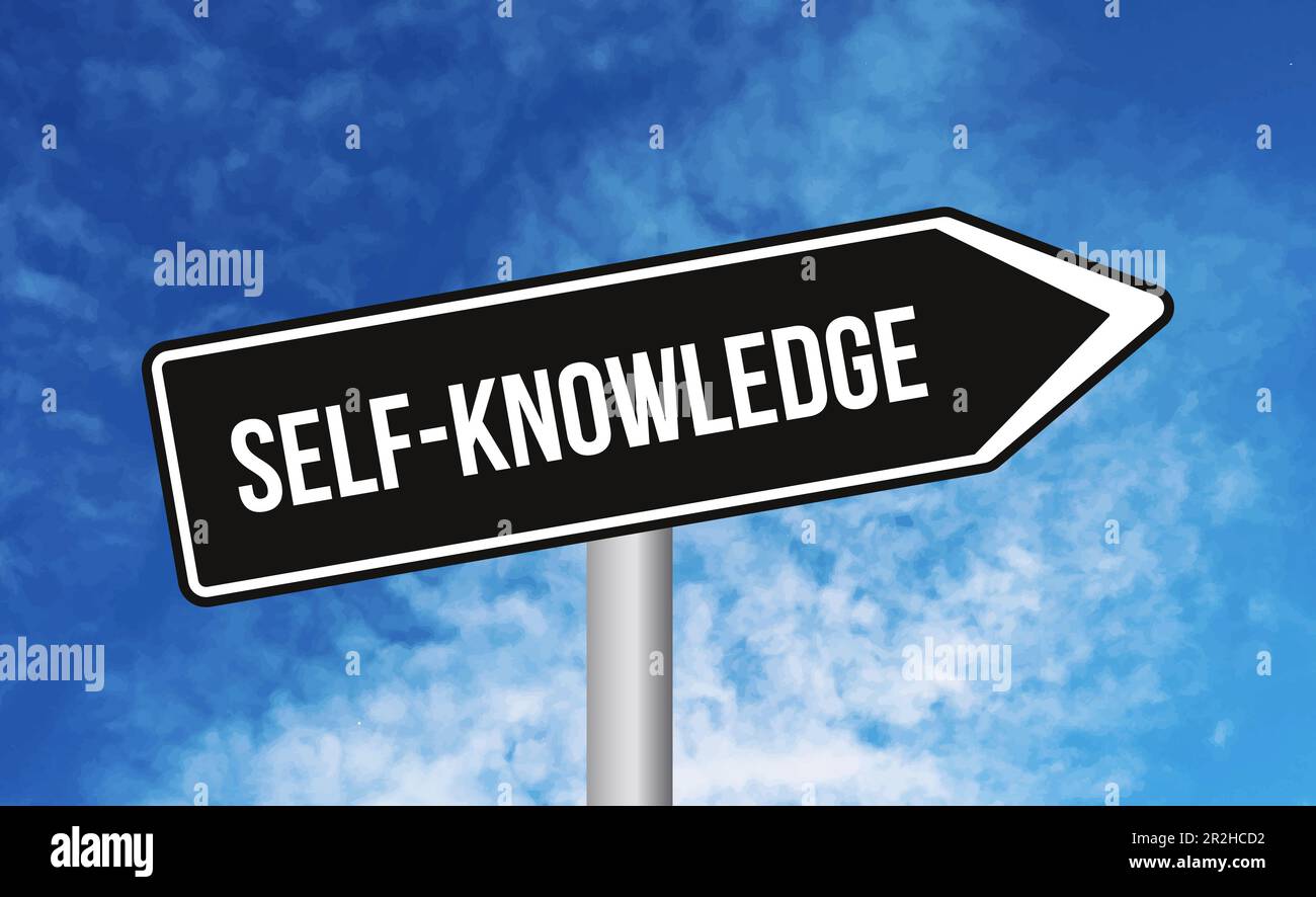 Self-knowledge road sign on cloudy sky background Stock Photo - Alamy