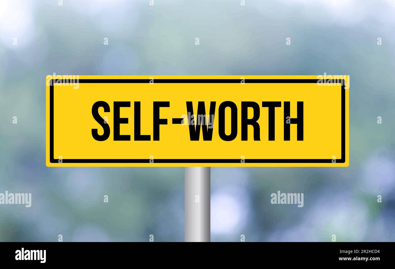 Self-worth road sign on blur background Stock Photo - Alamy