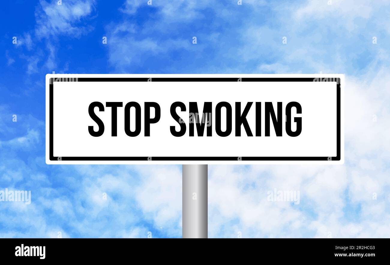 Stop smoking road sign on cloudy sky background Stock Photo - Alamy