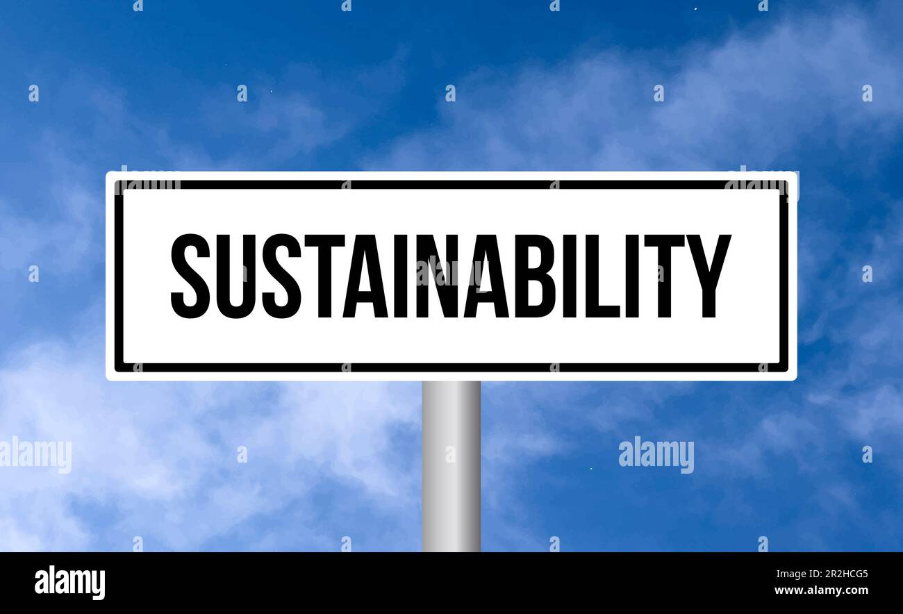 Sustainability road sign on sky background Stock Photo - Alamy