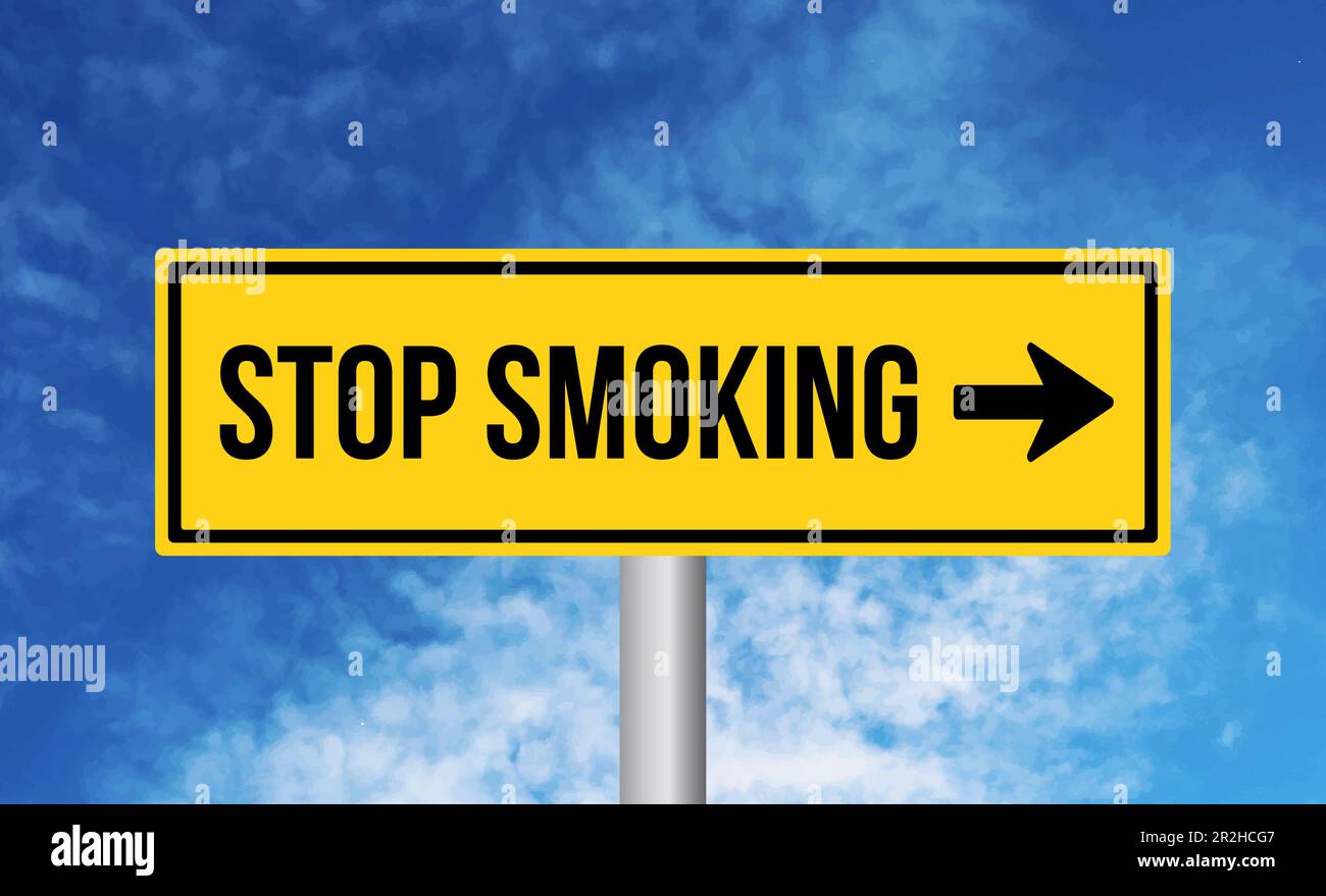 Stop smoking road sign on cloudy sky background Stock Photo - Alamy