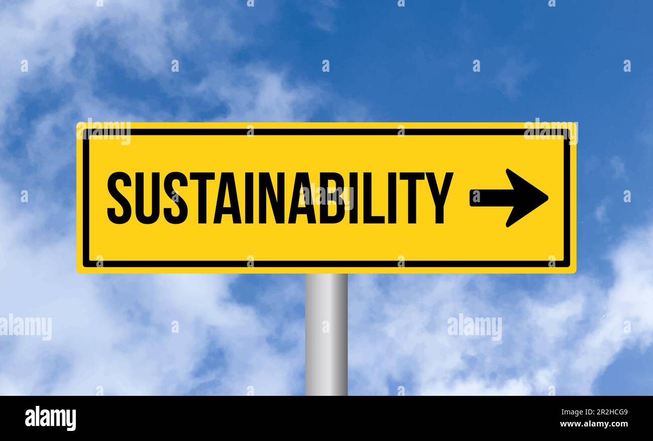 Sustainability road sign on sky background Stock Photo - Alamy