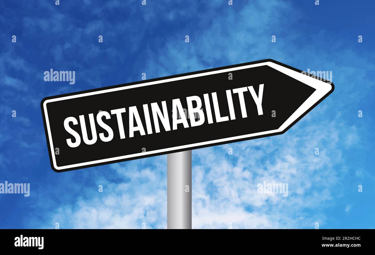 Sustainability road sign on sky background Stock Photo - Alamy