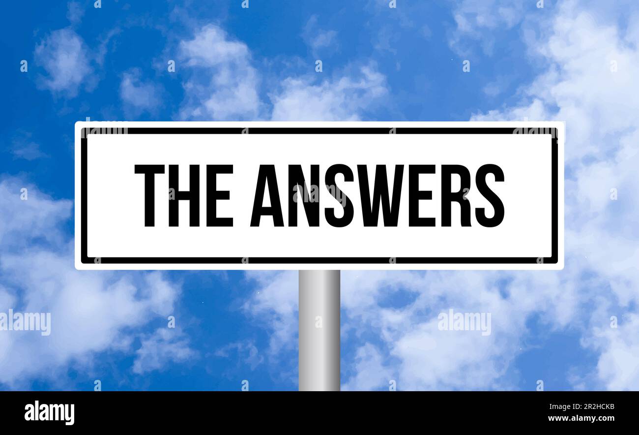 The answers road sign on blue sky background Stock Photo - Alamy
