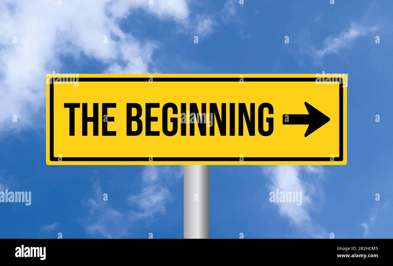 The beginning road sign on sky background Stock Photo - Alamy