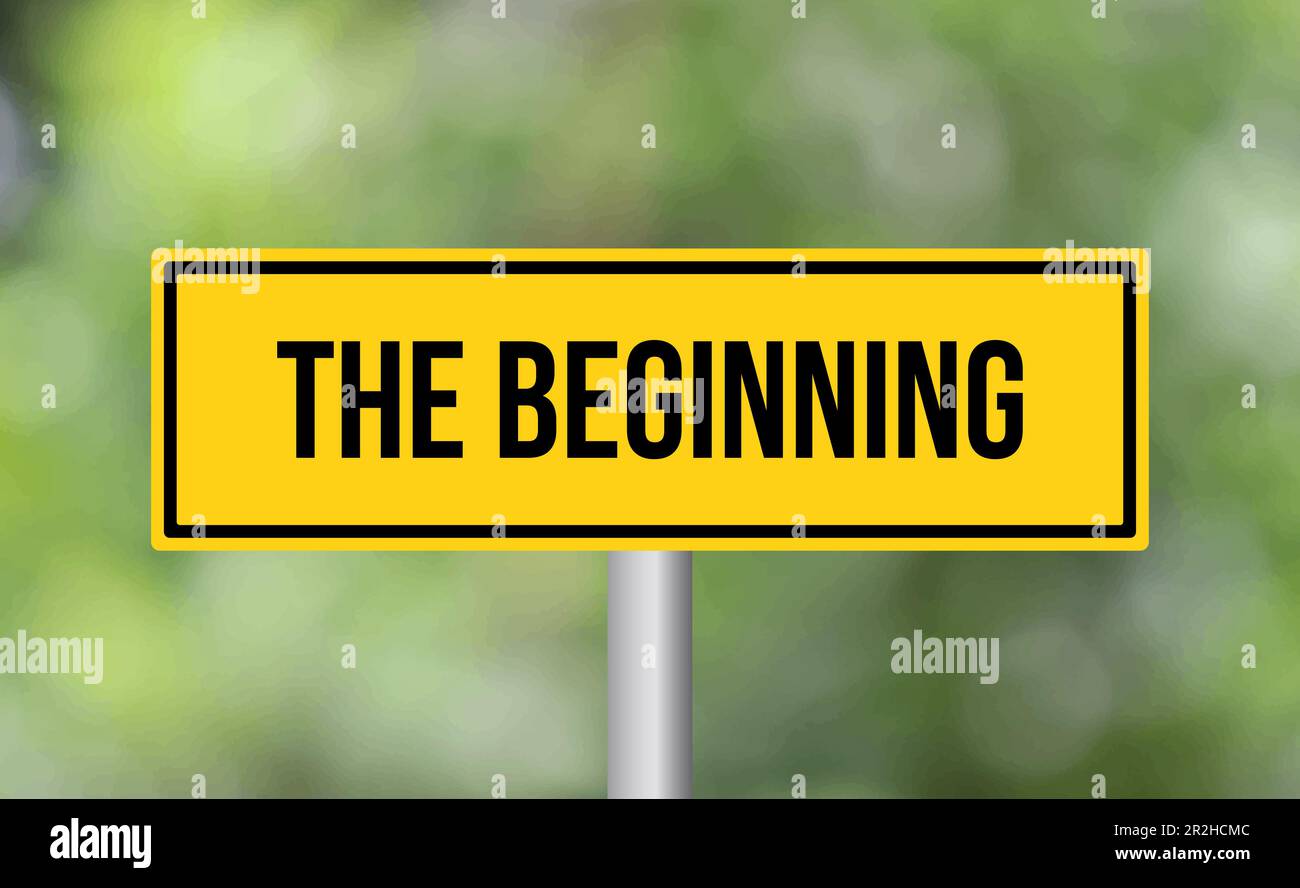 The beginning road sign on blur background Stock Photo - Alamy