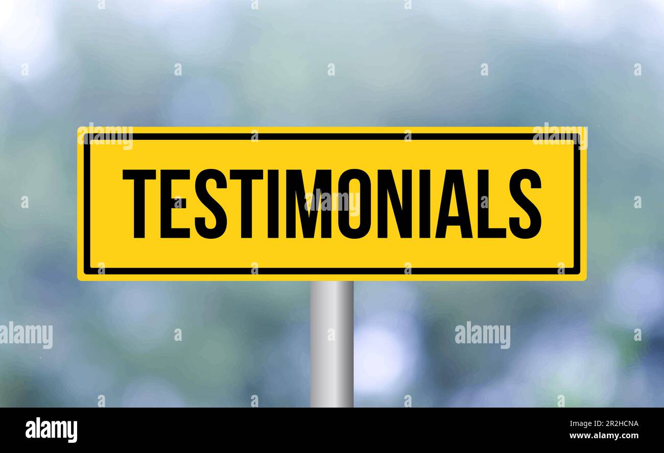Testimonials road sign on blur background Stock Photo - Alamy