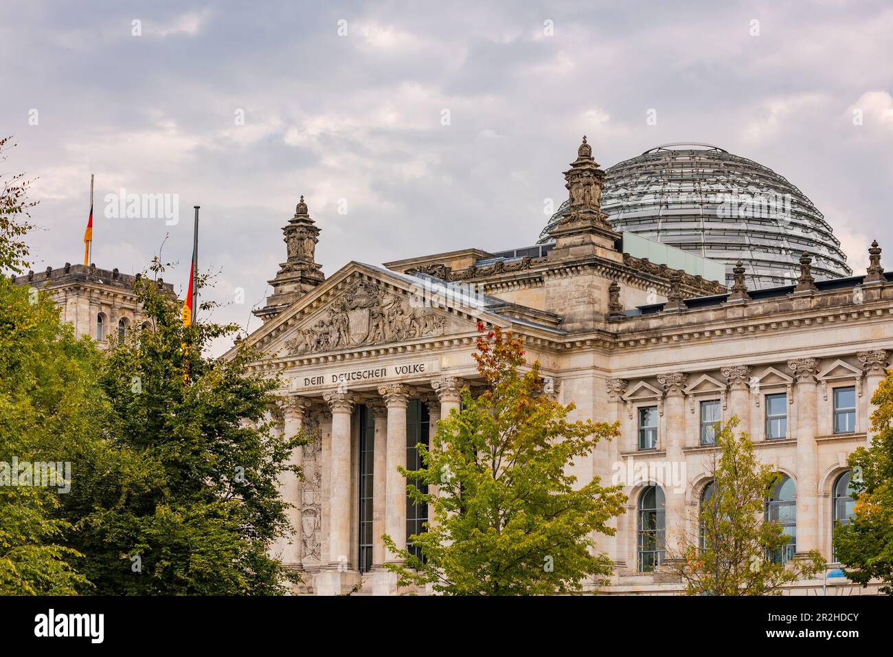 Lettering Dem Deutschen Volke on the Reichstag with dome, Berlin ...
