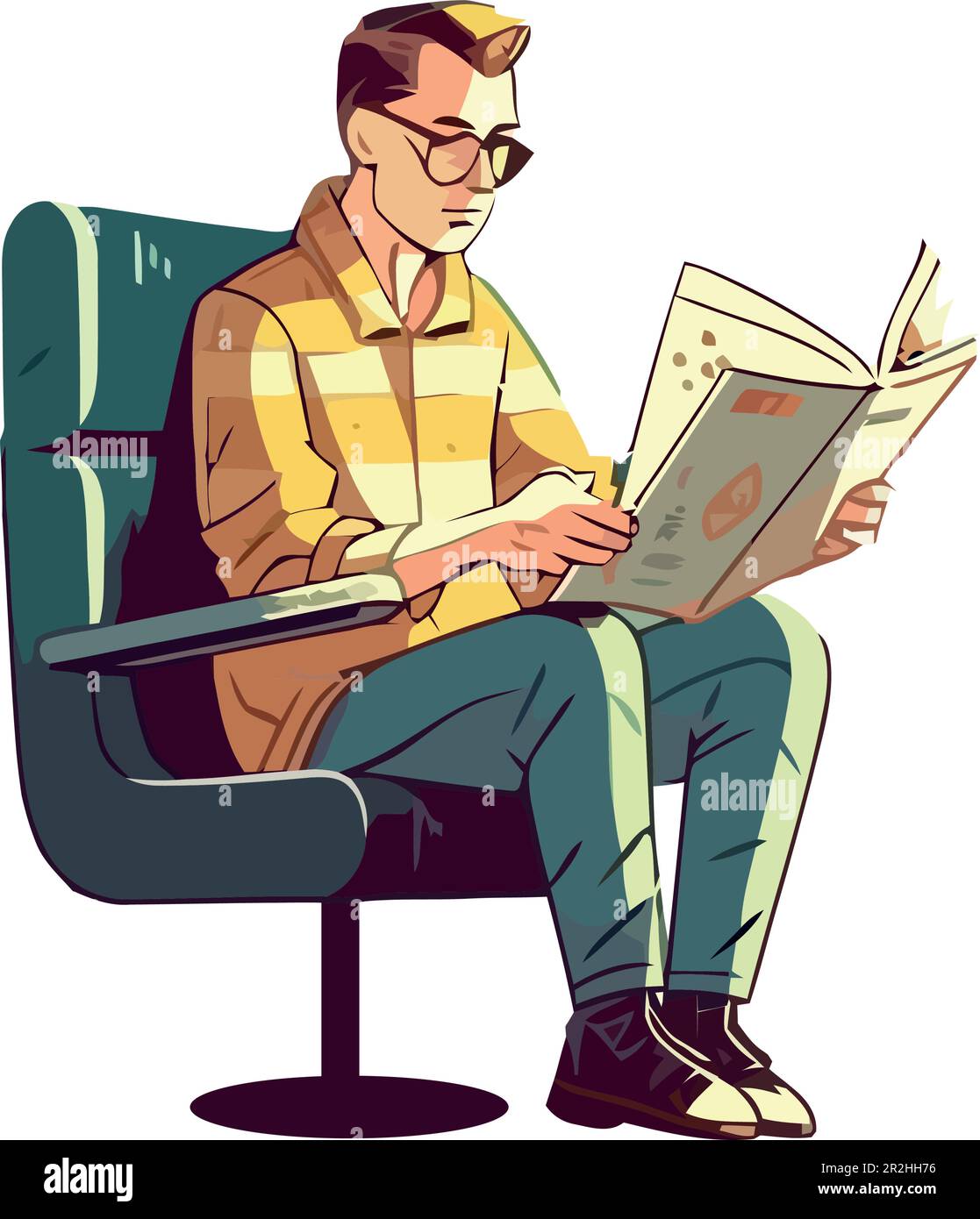 One person sitting, reading a book, success isolated Stock Vector Image ...