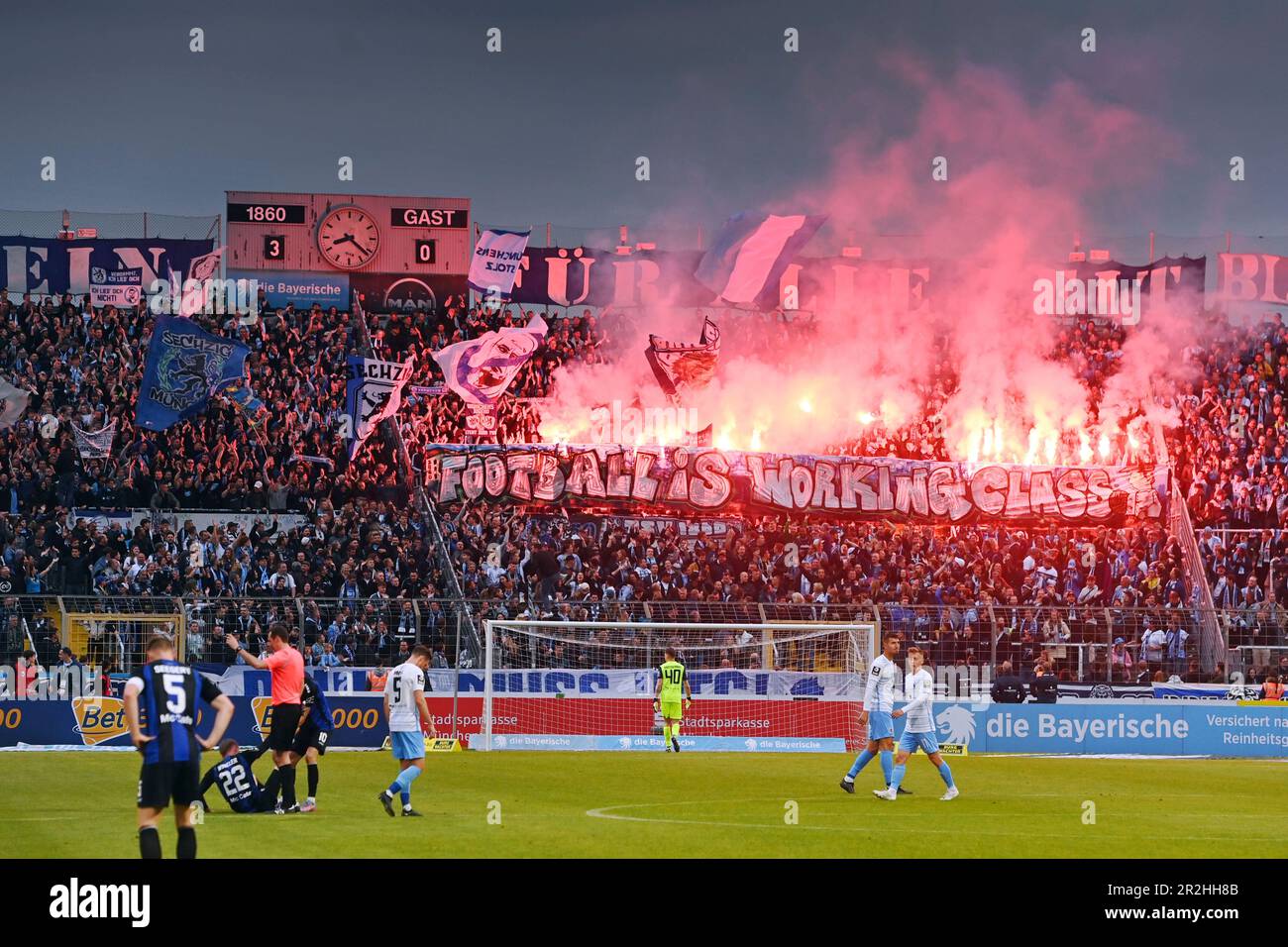 Munich GRUENWALDER STADIUM. 19th May, 2023. Pyrotechnics, fireworks ...