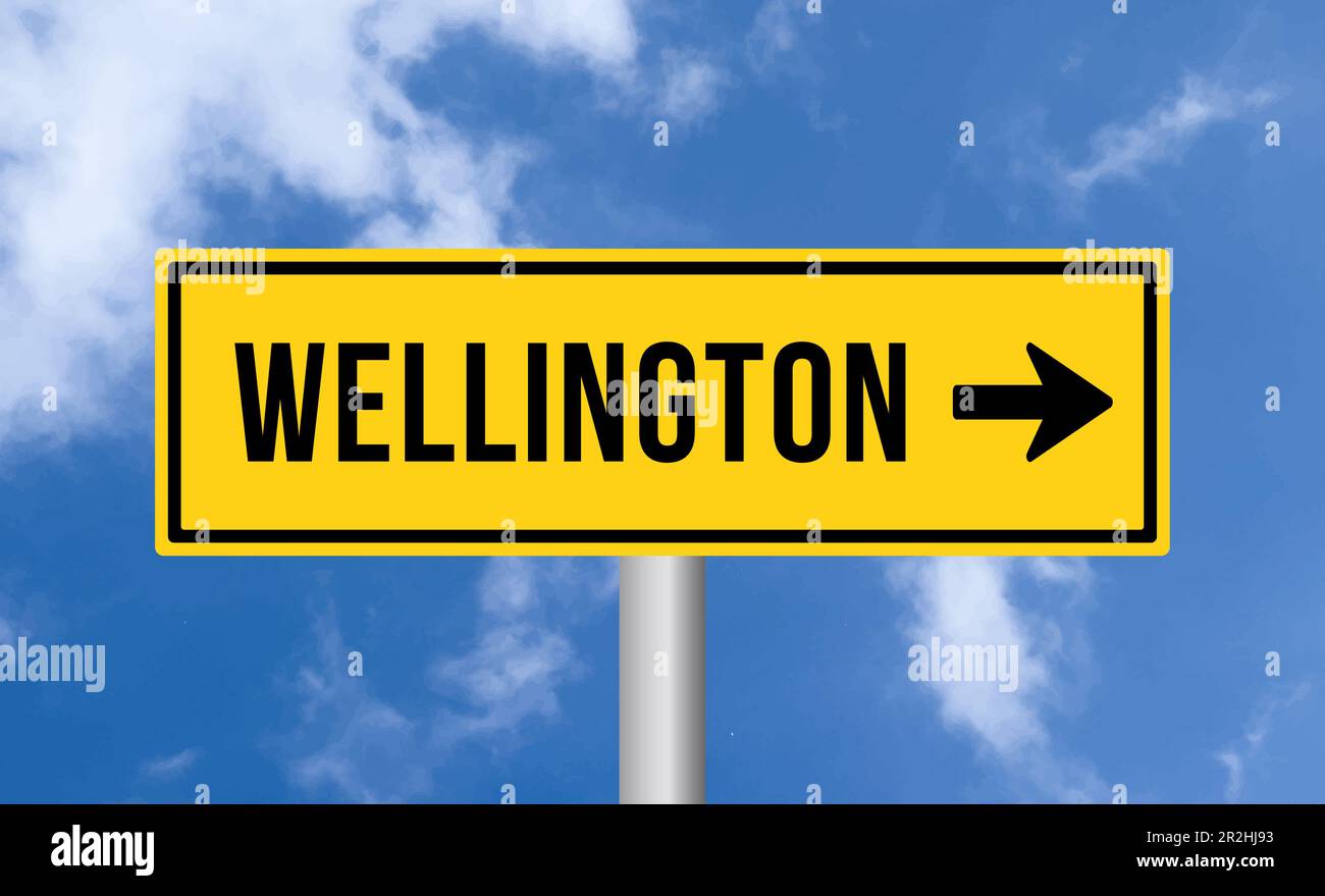 Wellington road sign on cloudy sky background Stock Photo - Alamy