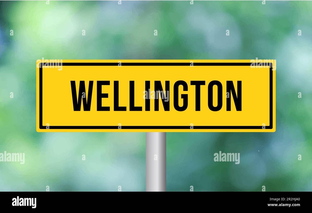 Wellington road sign on blur background Stock Photo - Alamy