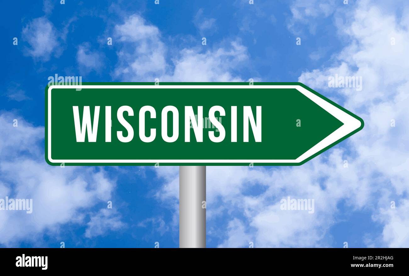 Wisconsin road sign on blue sky background Stock Photo - Alamy