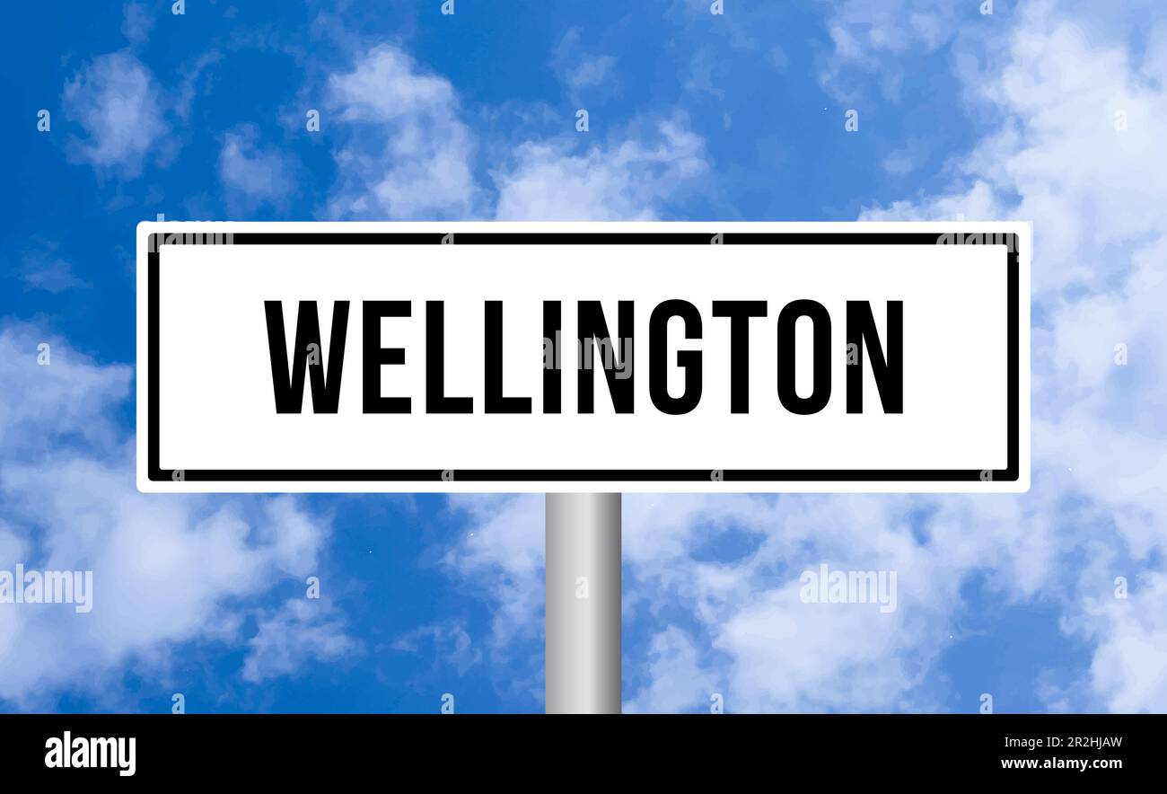 Wellington road sign on cloudy sky background Stock Photo - Alamy