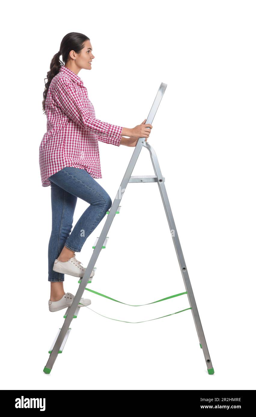 Woman Climbing Ladder at Dorothy Boots blog