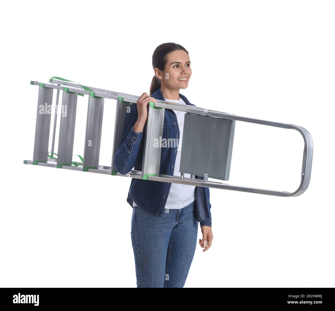 Businesswoman on ladder holding hi-res stock photography and images - Alamy