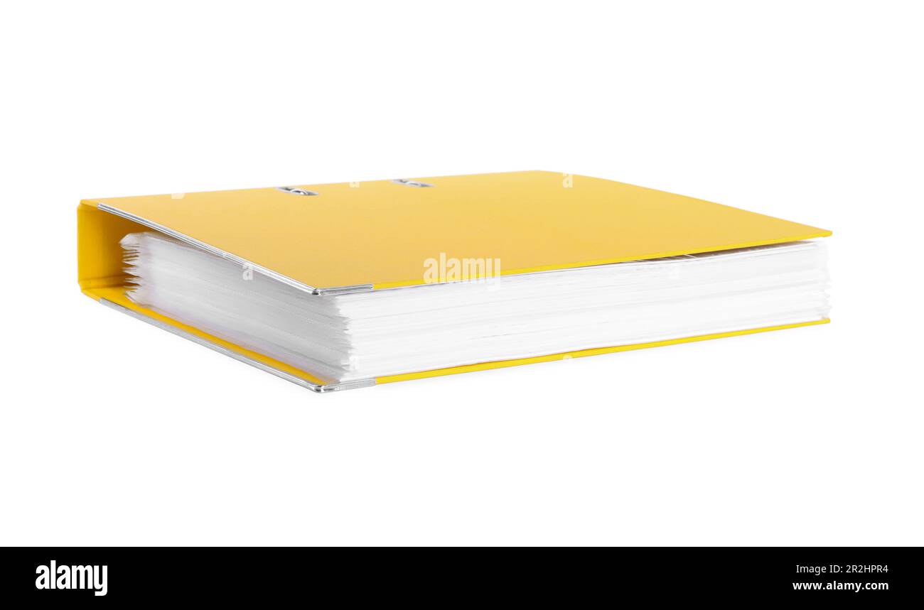 One yellow office folder isolated on white Stock Photo - Alamy