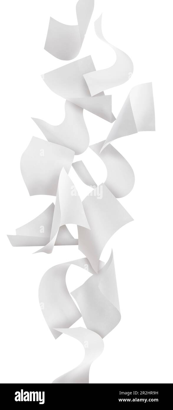 Many sheets of paper falling on white background Stock Photo - Alamy