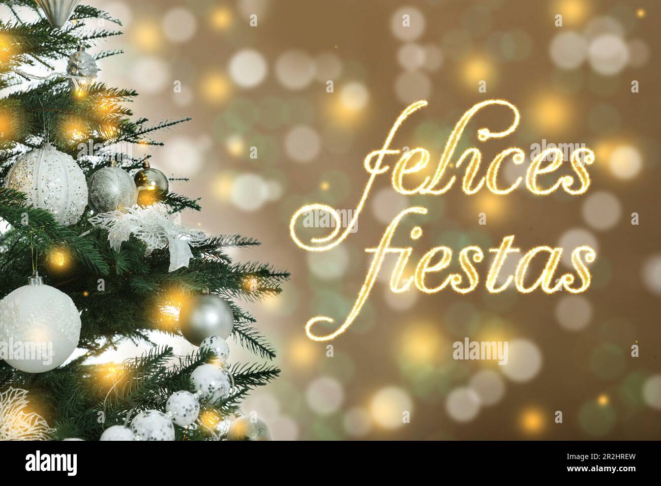 Felices Fiestas. Festive greeting card with happy holiday's wishes in ...