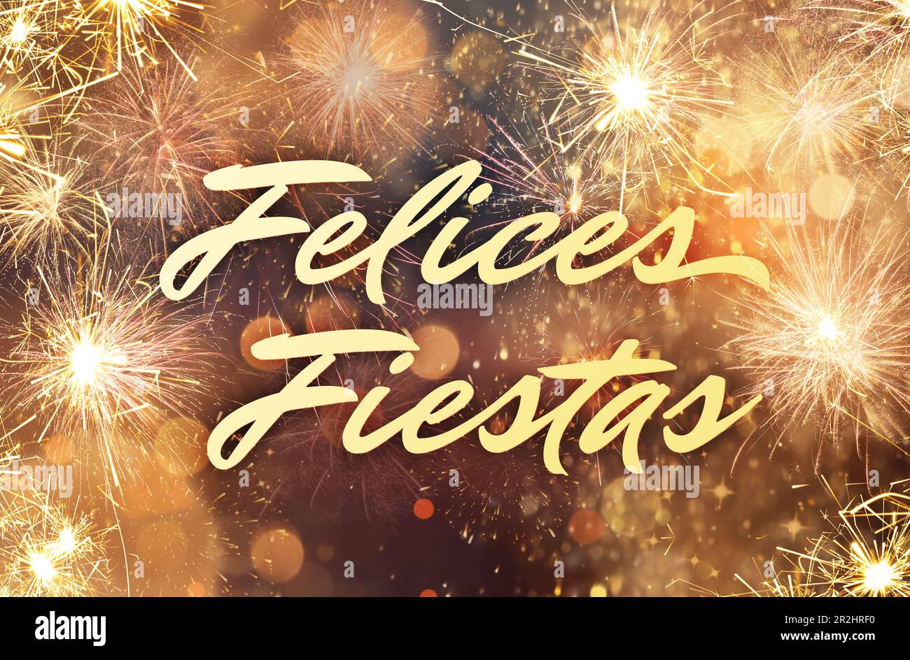 Felices Fiestas. Festive greeting card with happy holiday's wishes in ...