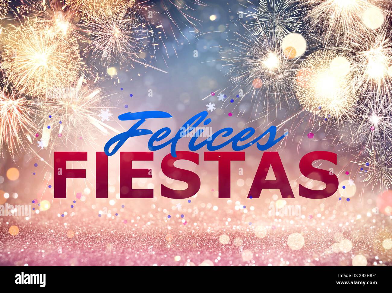 Felices Fiestas. Festive greeting card with happy holiday's wishes in ...