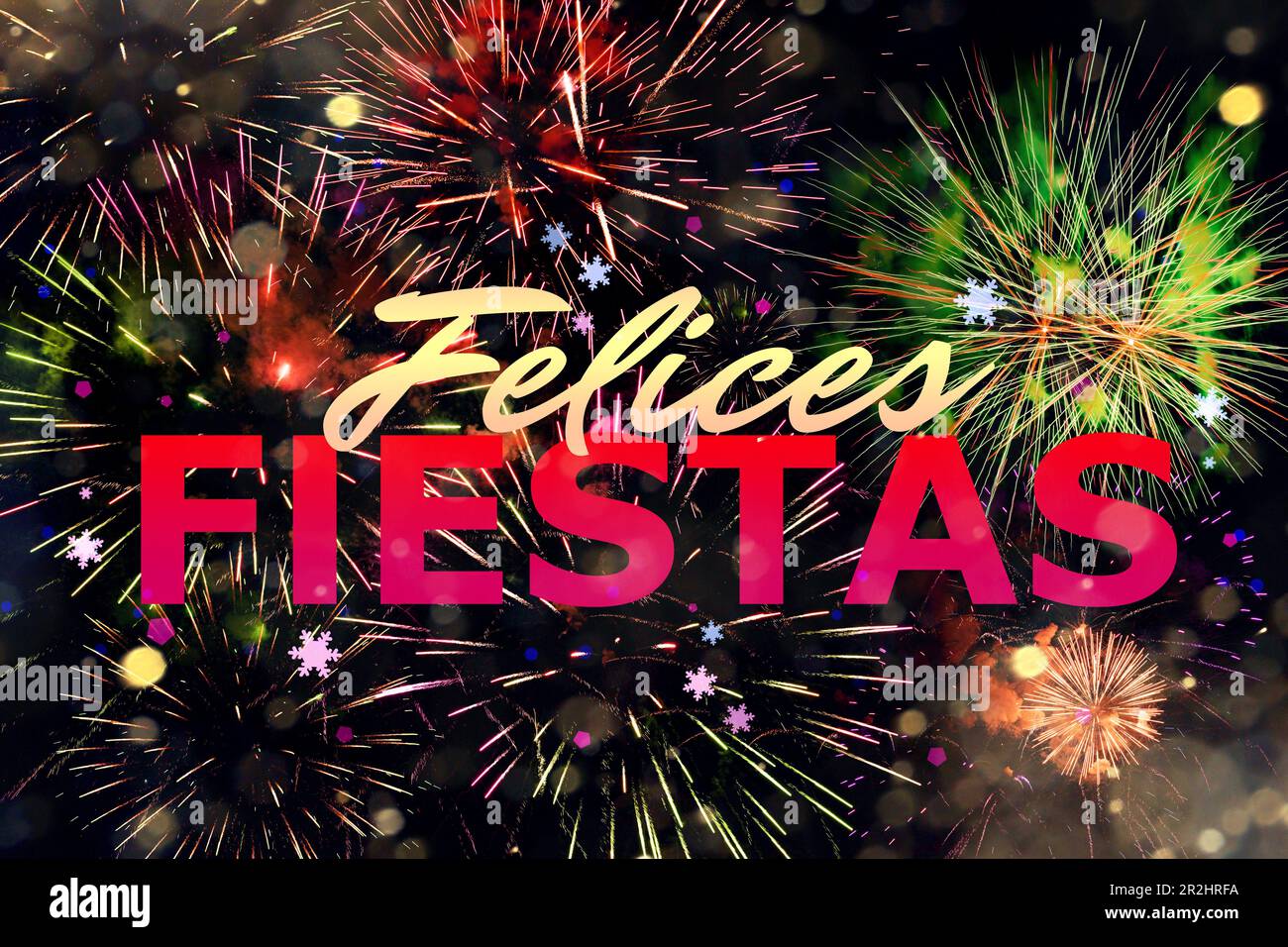 Felices Fiestas. Festive greeting card with happy holiday's wishes in ...