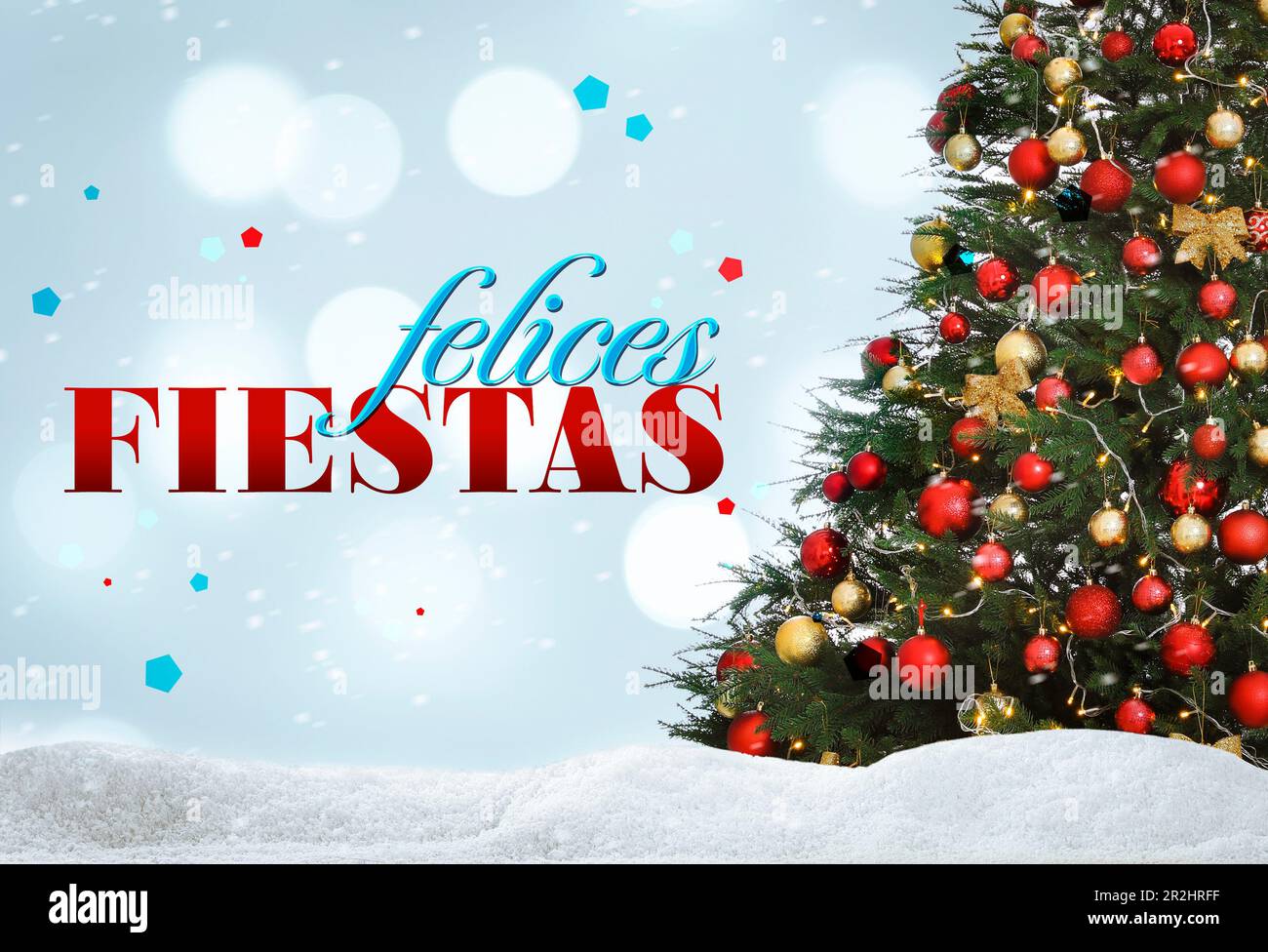 Felices Fiestas. Festive greeting card with happy holiday's wishes in ...