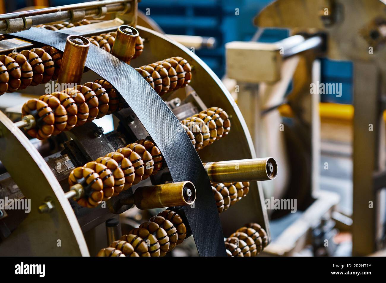 Rubber ribbon reinforced with textile on rollers at factory Stock Photo ...