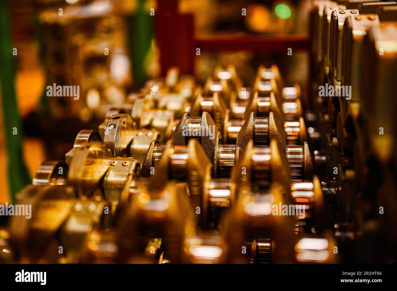 Automotive engine assembly line, set of crankshaft ready to be ...