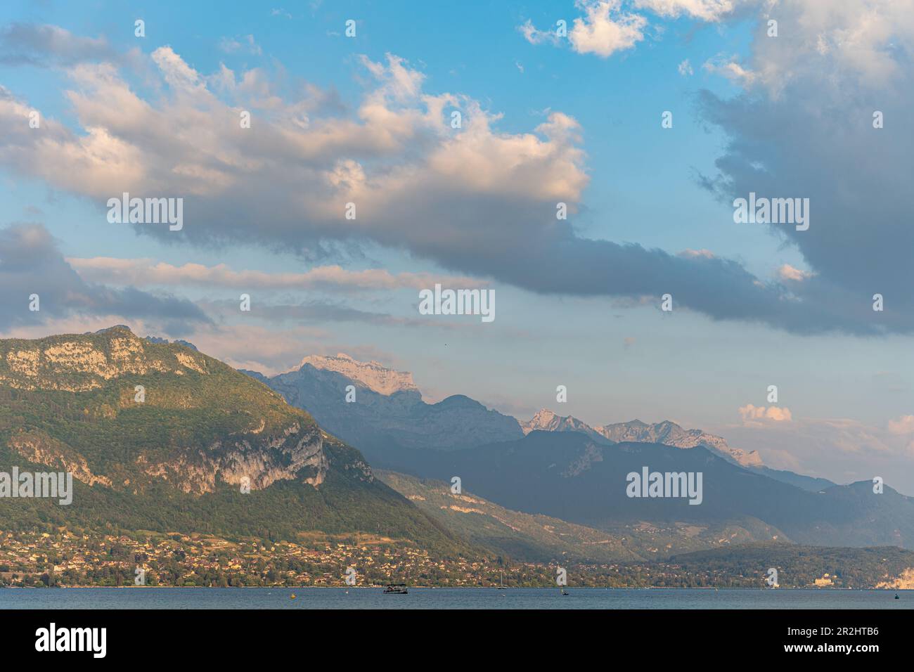 View of the lake from the promenade on the north shore of Lac d'Annecy ...