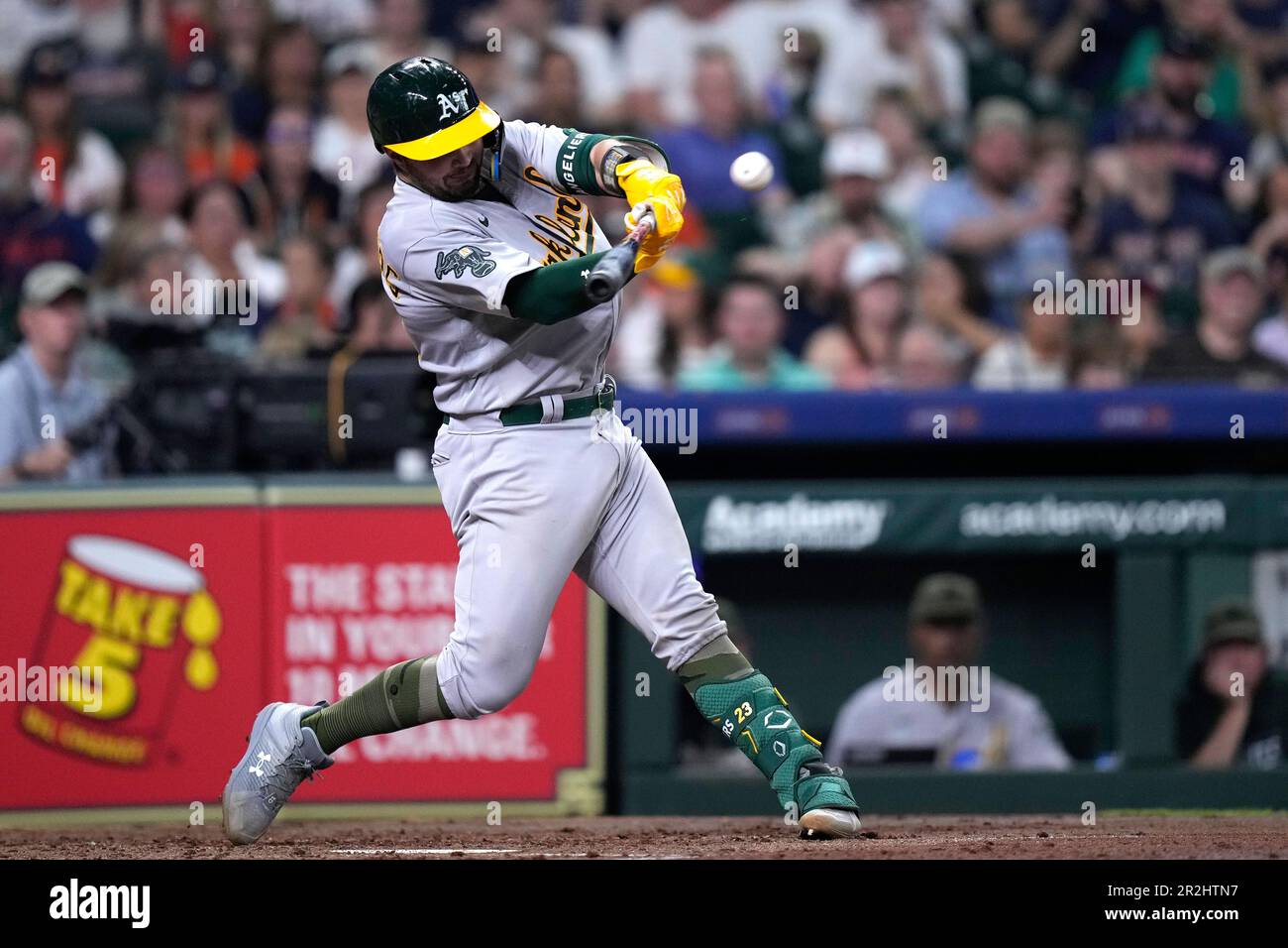Oakland Athletics' Shea Langeliers hits an RBI double against the ...