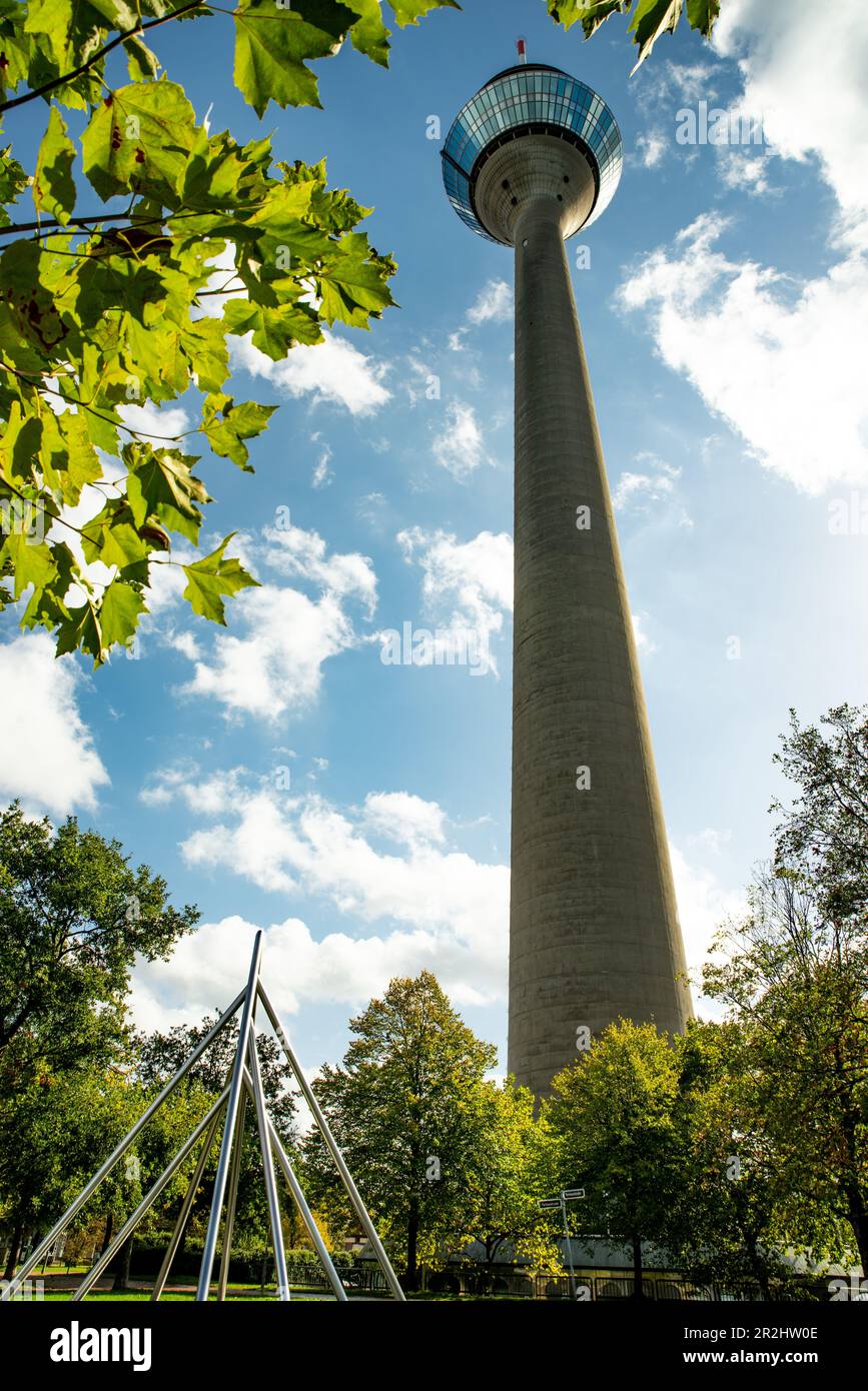 The energie-pyramide and the Rhine tower in Dusseldorf, Germany Stock ...