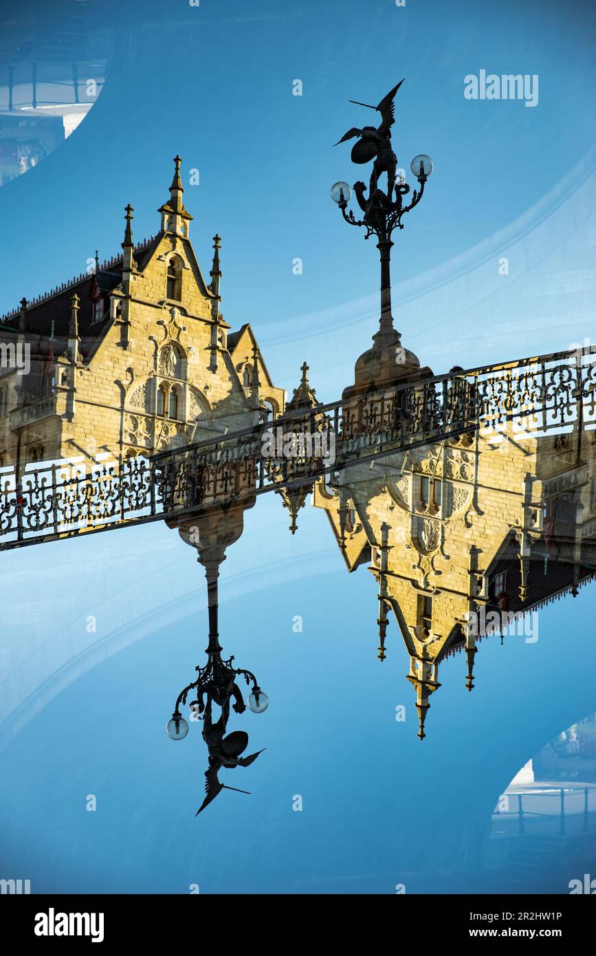 Double exposure photo of the Saint Michael's bridge in Gent, Belgium ...