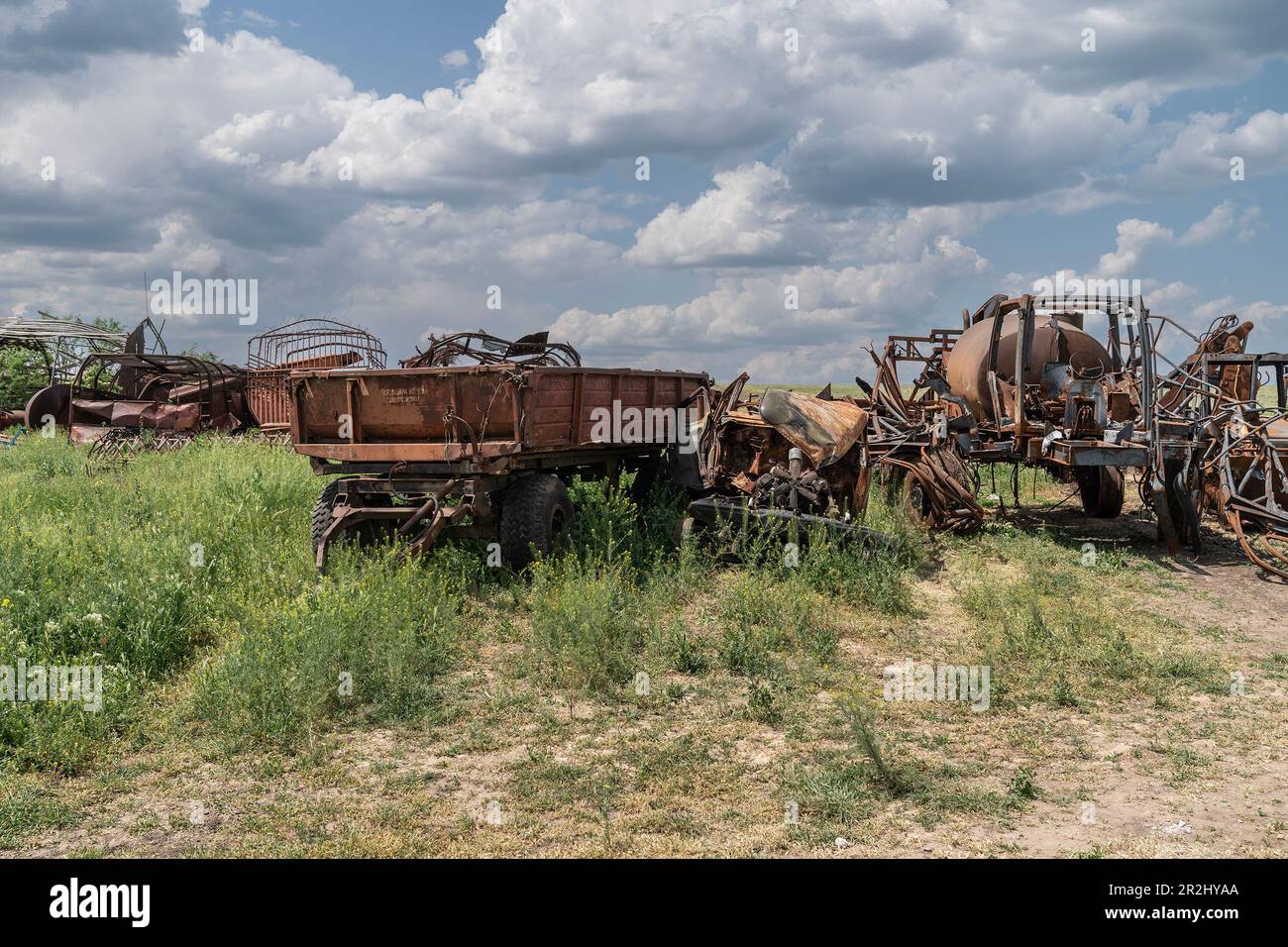 View of the destructions of agricultural equipment of Farm Pershe ...
