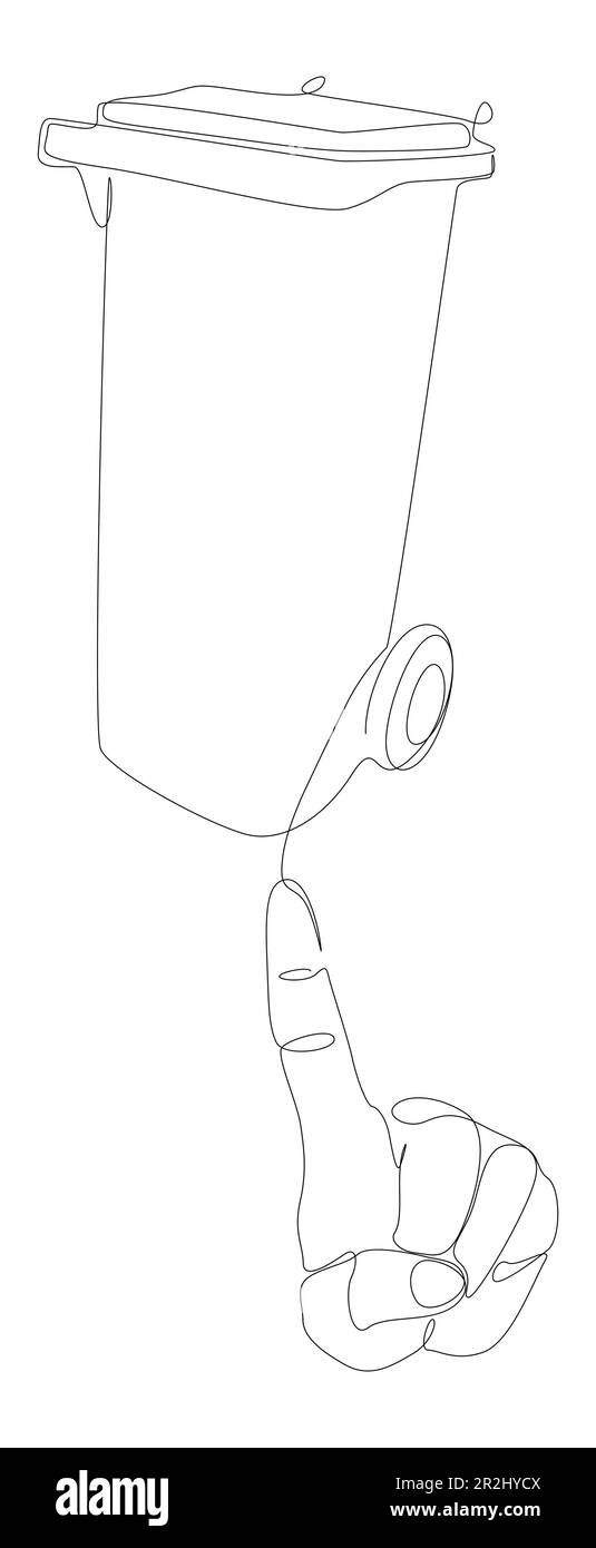 One Continuous Line Of Hand With Garbage Bin Thin Line Illustration Vector Concept Contour
