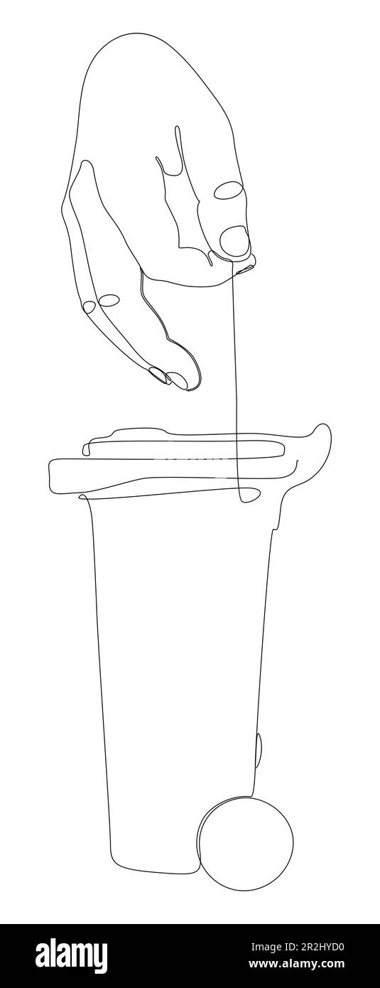 One Continuous Line Of Hand With Garbage Bin Thin Line Illustration Vector Concept Contour