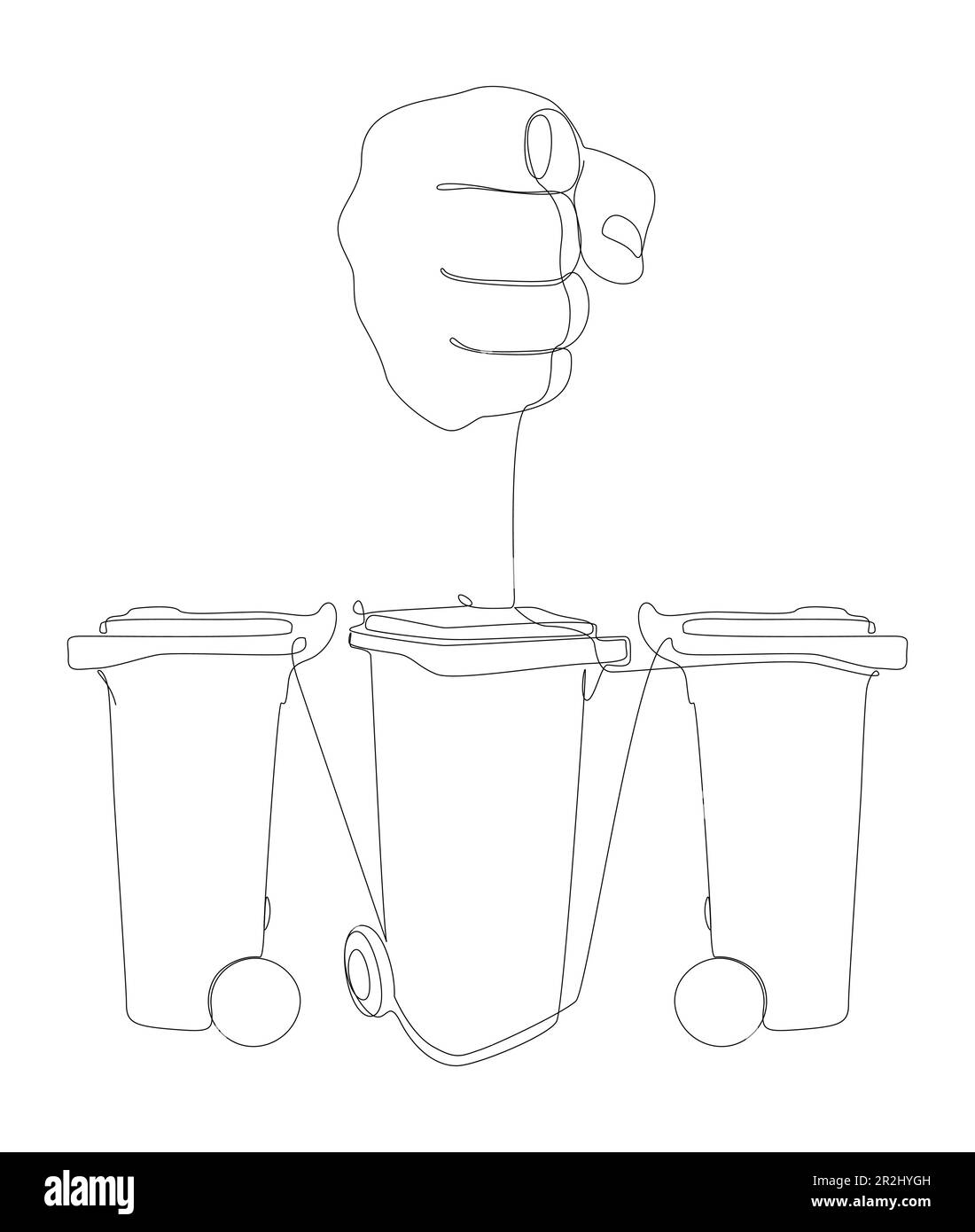 One Continuous Line Of Hand With Garbage Bin Thin Line Illustration Vector Concept Contour