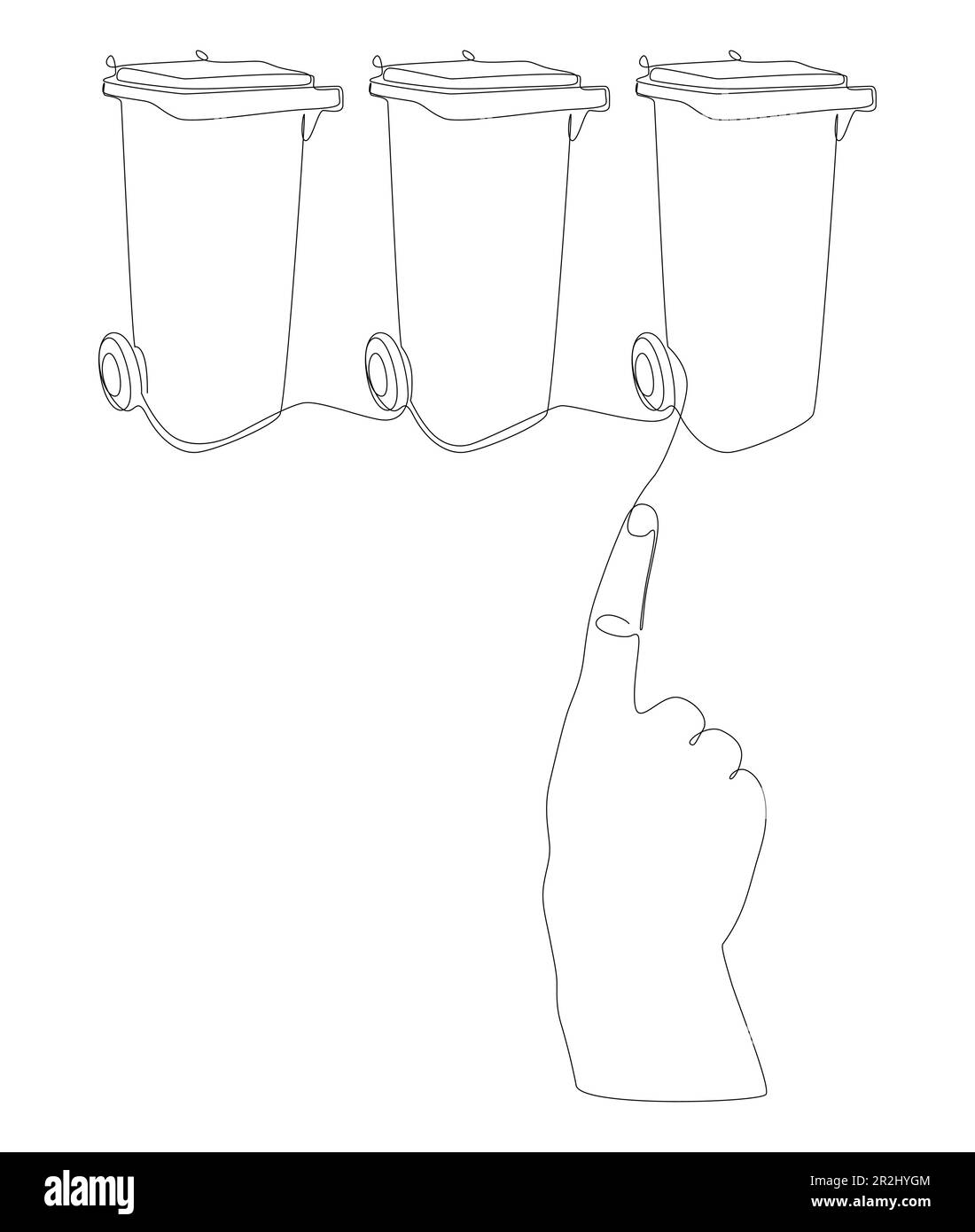 One continuous line of hand with Garbage Bin. Thin Line Illustration ...
