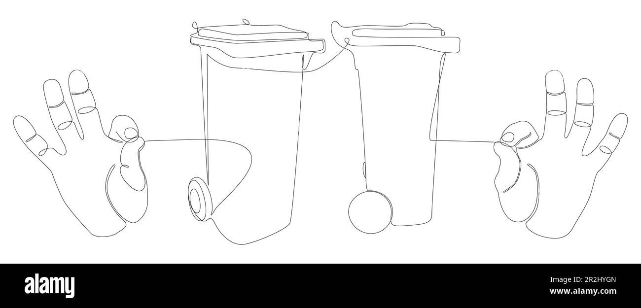 One Continuous Line Of Hand With Garbage Bin Thin Line Illustration Vector Concept Contour