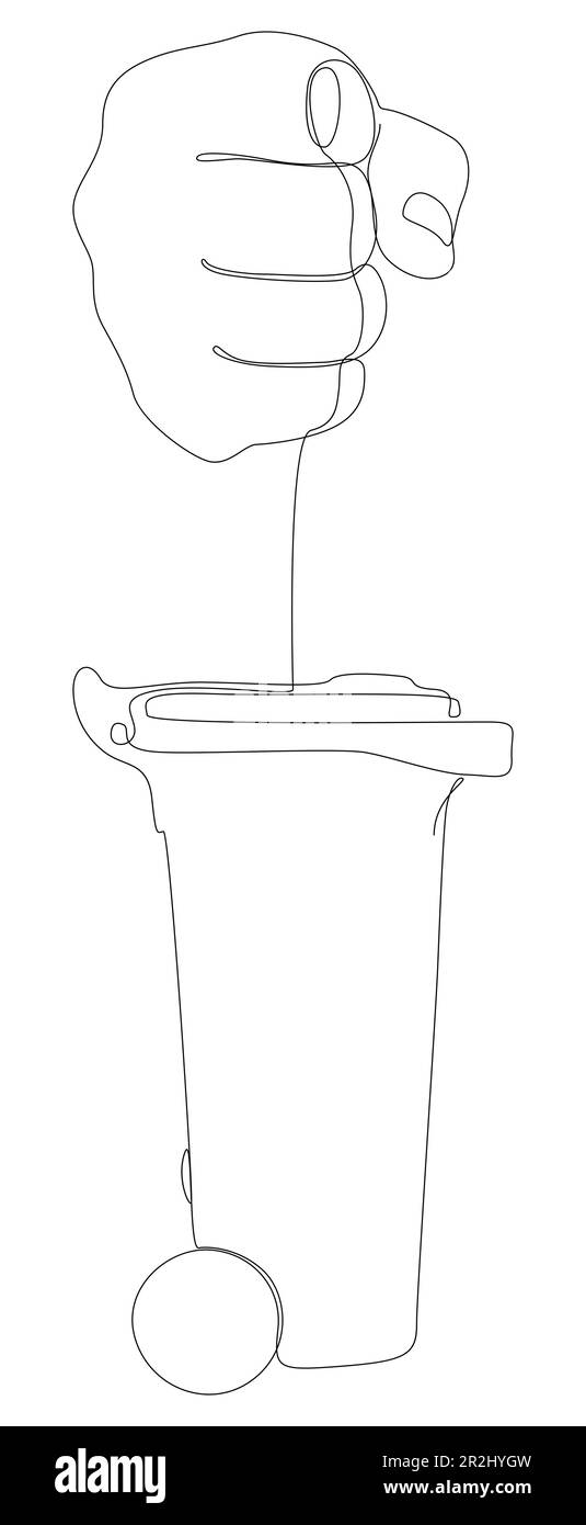 One Continuous Line Of Hand With Garbage Bin Thin Line Illustration Vector Concept Contour