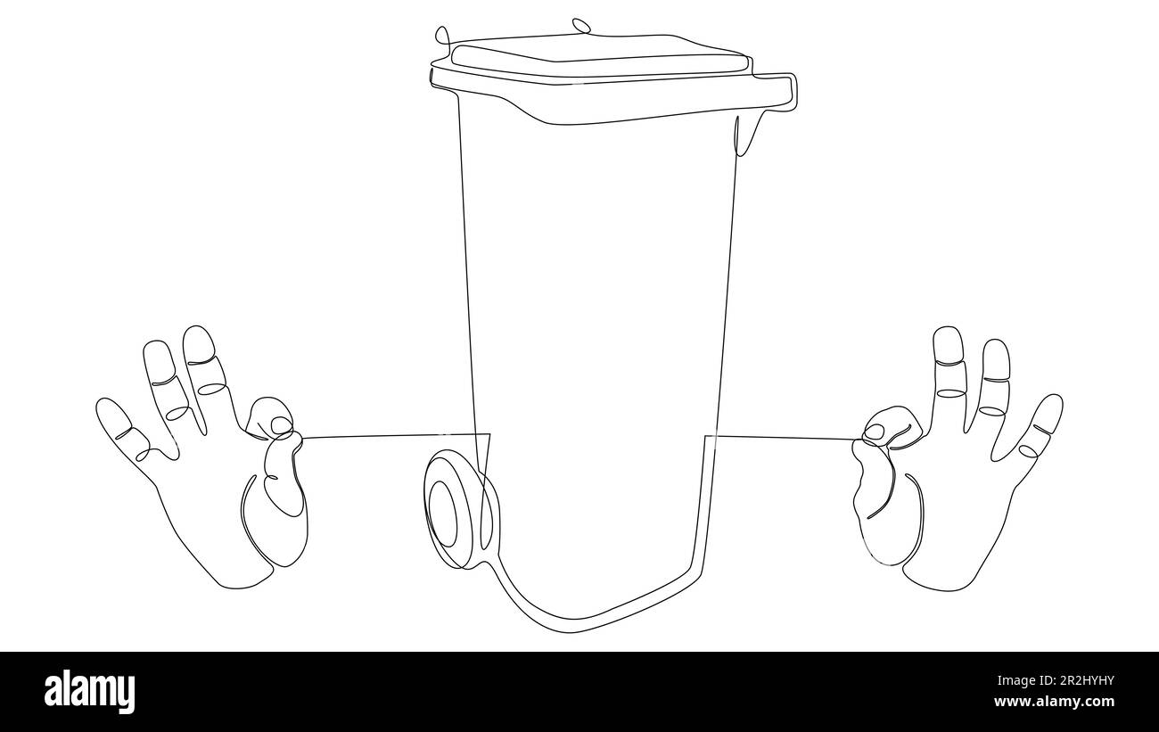 One Continuous Line Of Hand With Garbage Bin Thin Line Illustration Vector Concept Contour