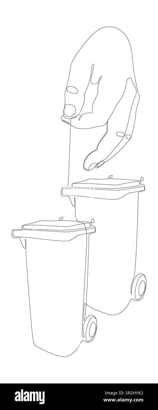 One Continuous Line Of Hand With Garbage Bin Thin Line Illustration Vector Concept Contour