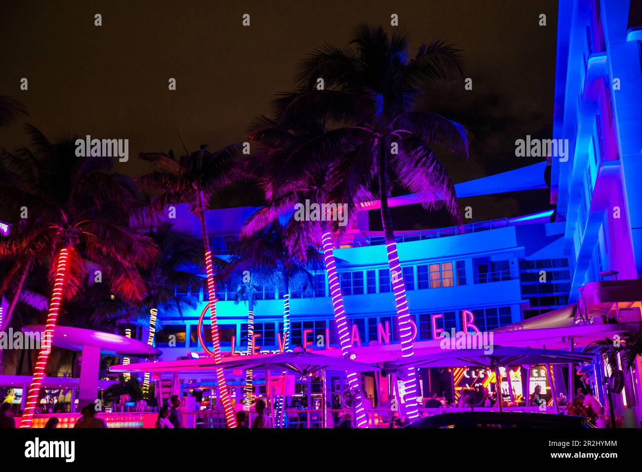 Ocean Drive in Miami Florida at night, nightlife and nightclubs, USA ...