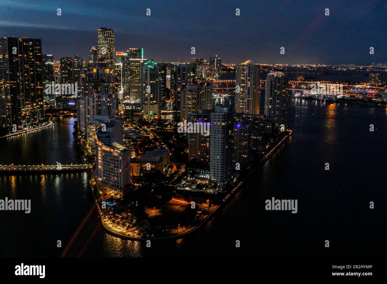 Aerial shot of Miami skyline at night, Florida USA Stock Photo - Alamy